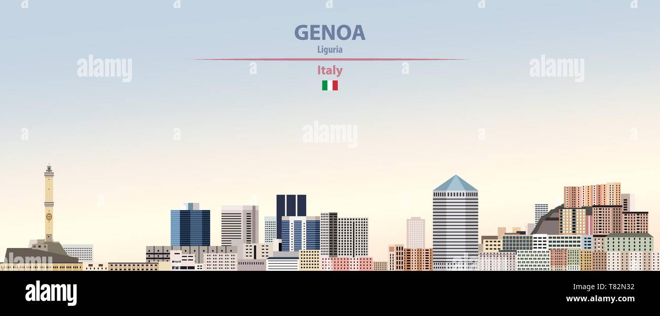 Genoa city skyline on beautiful daytime background vector illustration ...
