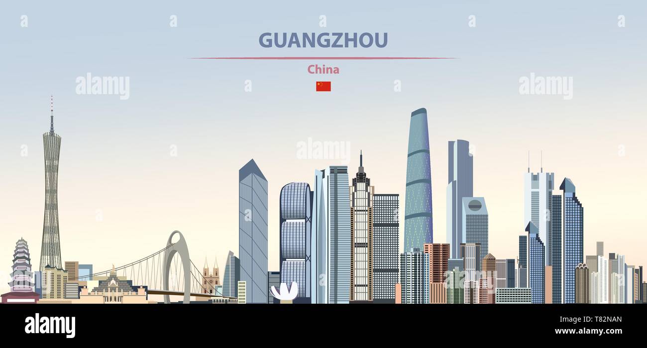 Guangzhou city skyline on beautiful daytime background vector ...
