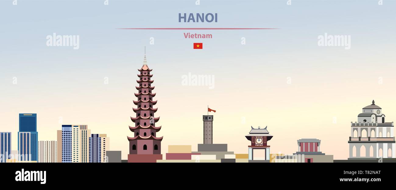 Hanoi City Skyline On Beautiful Daytime Background Vector Illustration