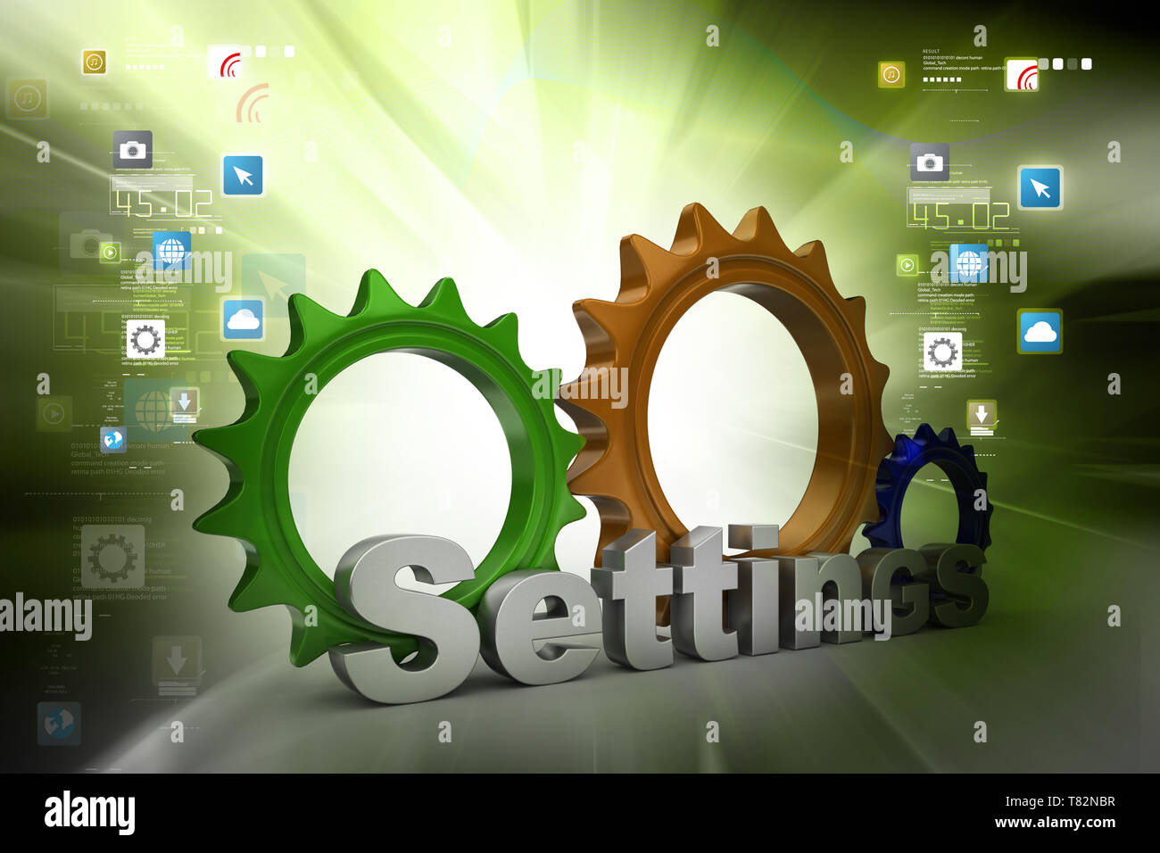 Gear with word settings Stock Photo - Alamy