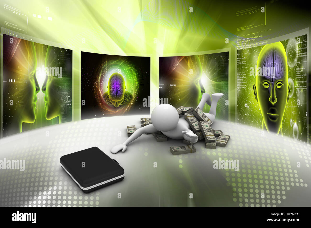 3d man with money and briefcase Stock Photo - Alamy