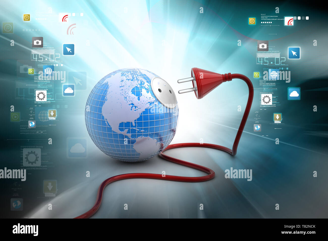 earth globe with power cable Stock Photo - Alamy