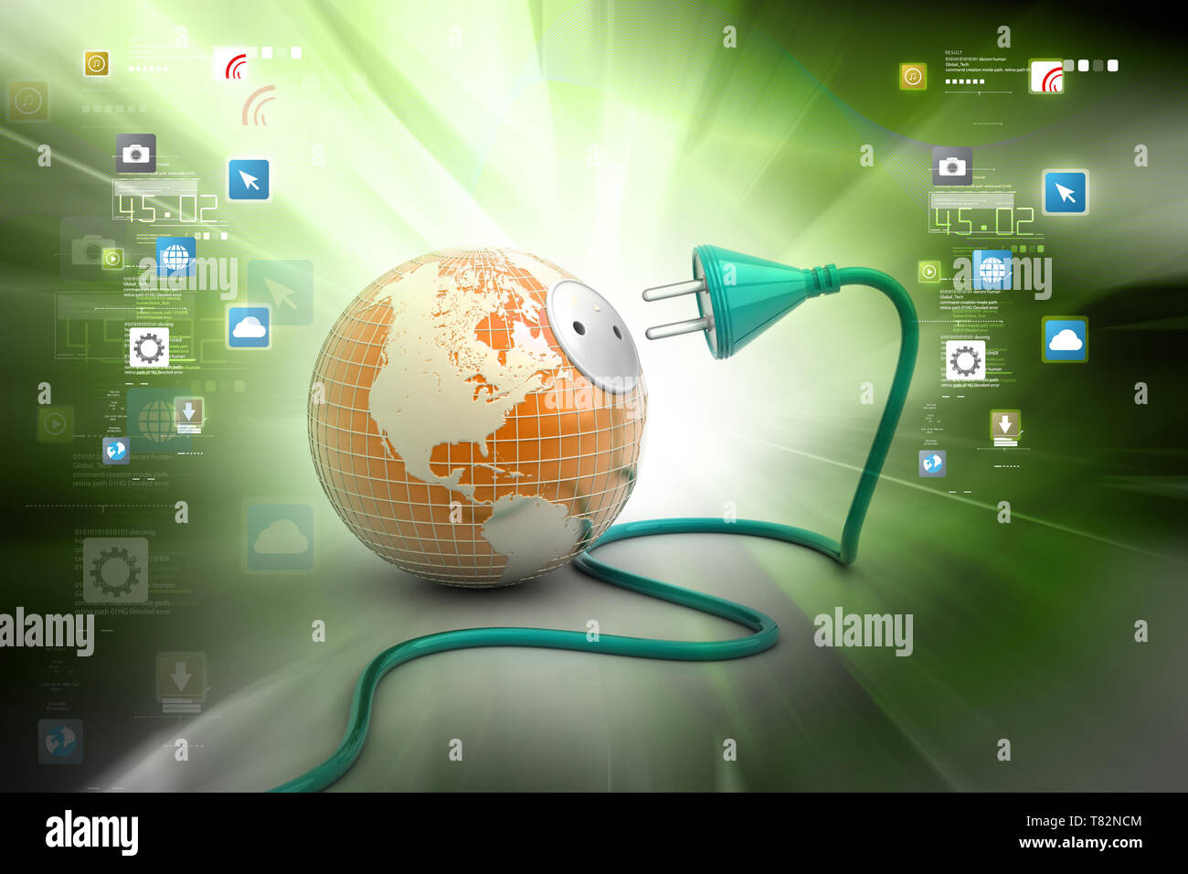 earth globe with power cable Stock Photo - Alamy