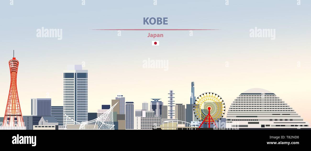 Kobe city skyline on beautiful daytime background vector illustration ...