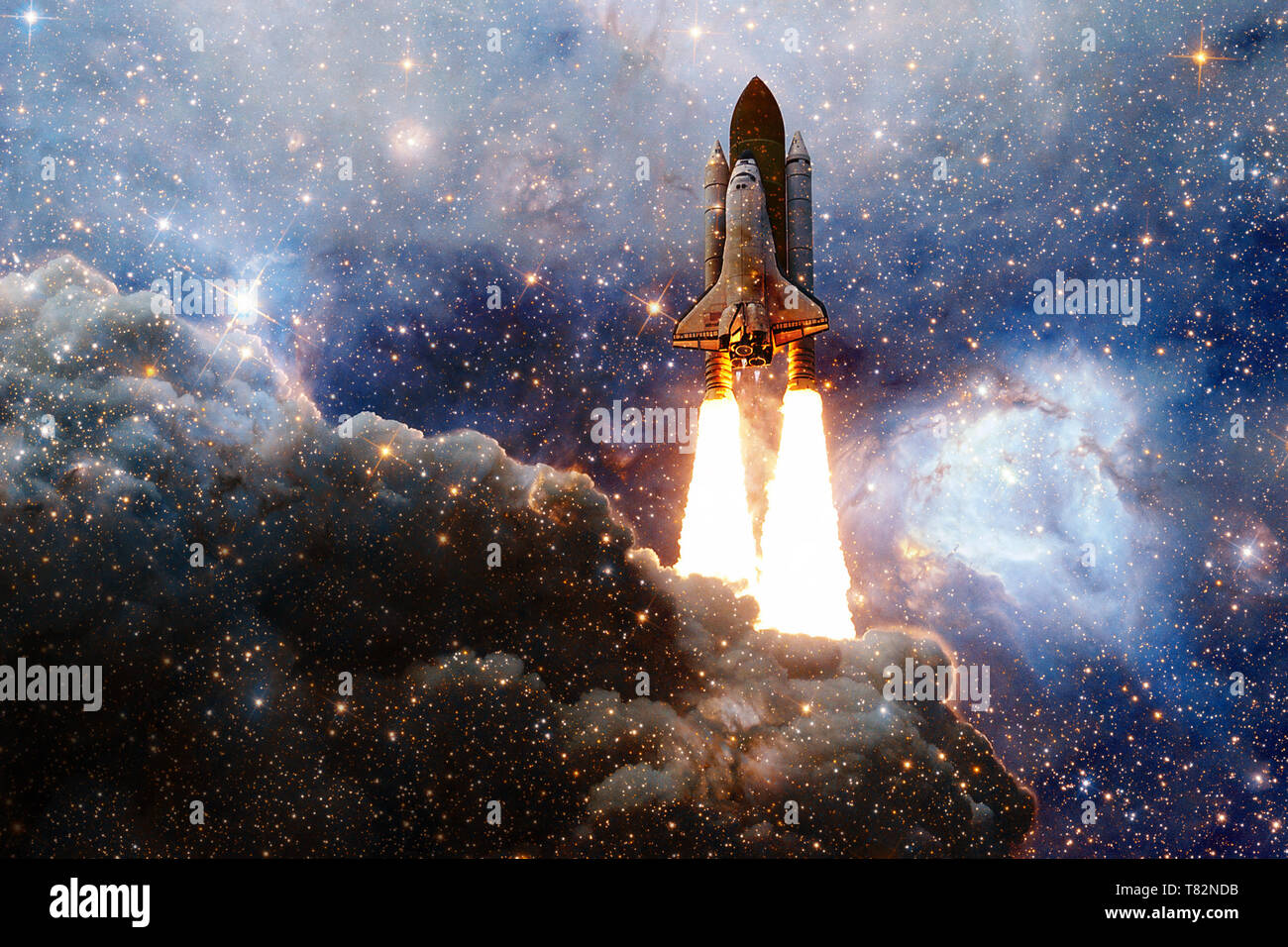 Space shuttle taking off on a mission. Deep space. Beauty of endless ...