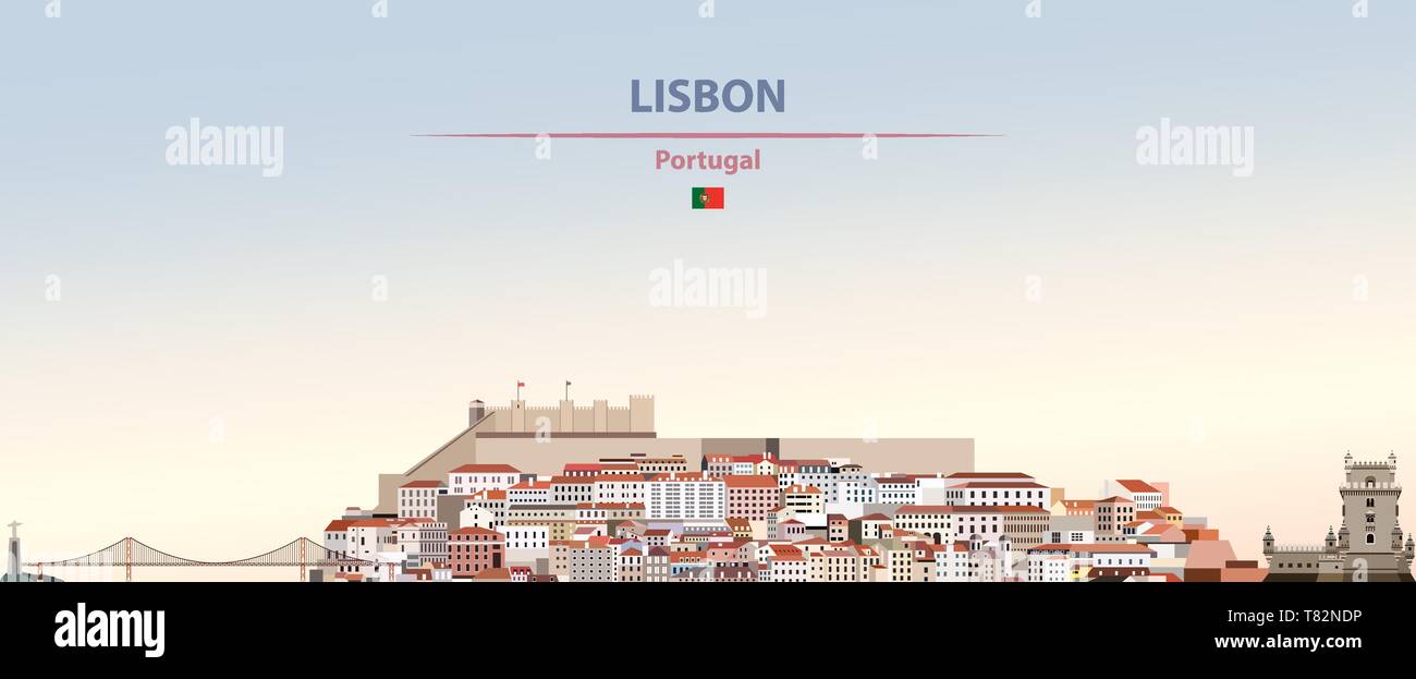Lisbon city skyline on beautiful daytime background vector illustration ...