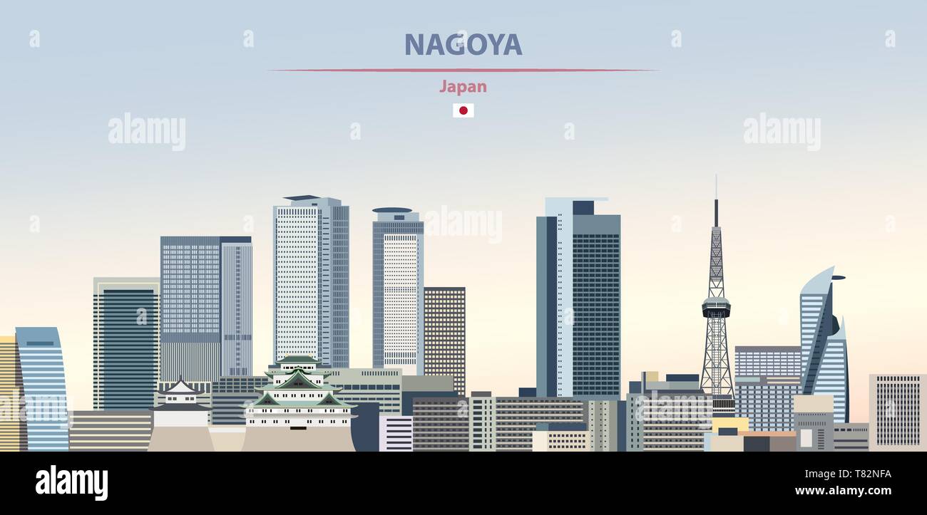 Nagoya city skyline on beautiful daytime background vector illustration ...