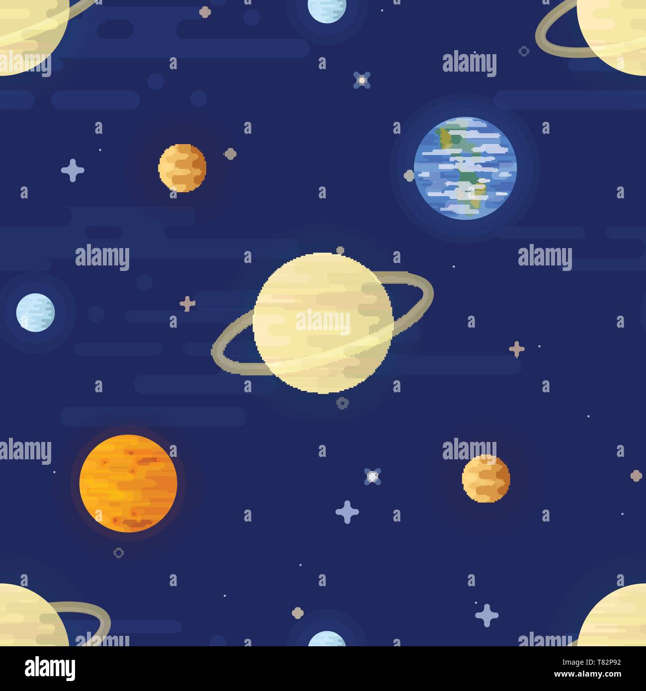 Space print. Seamless vector pattern. Different colored planets of the ...