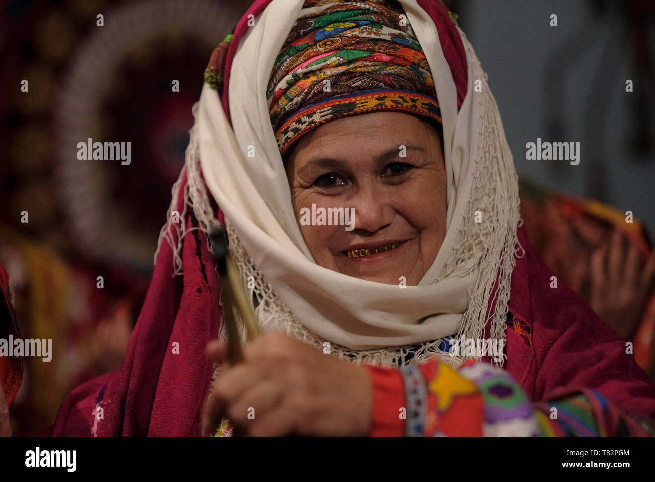 Uzbek woman wearing traditional embroidered costume in the Surkhandarya ...