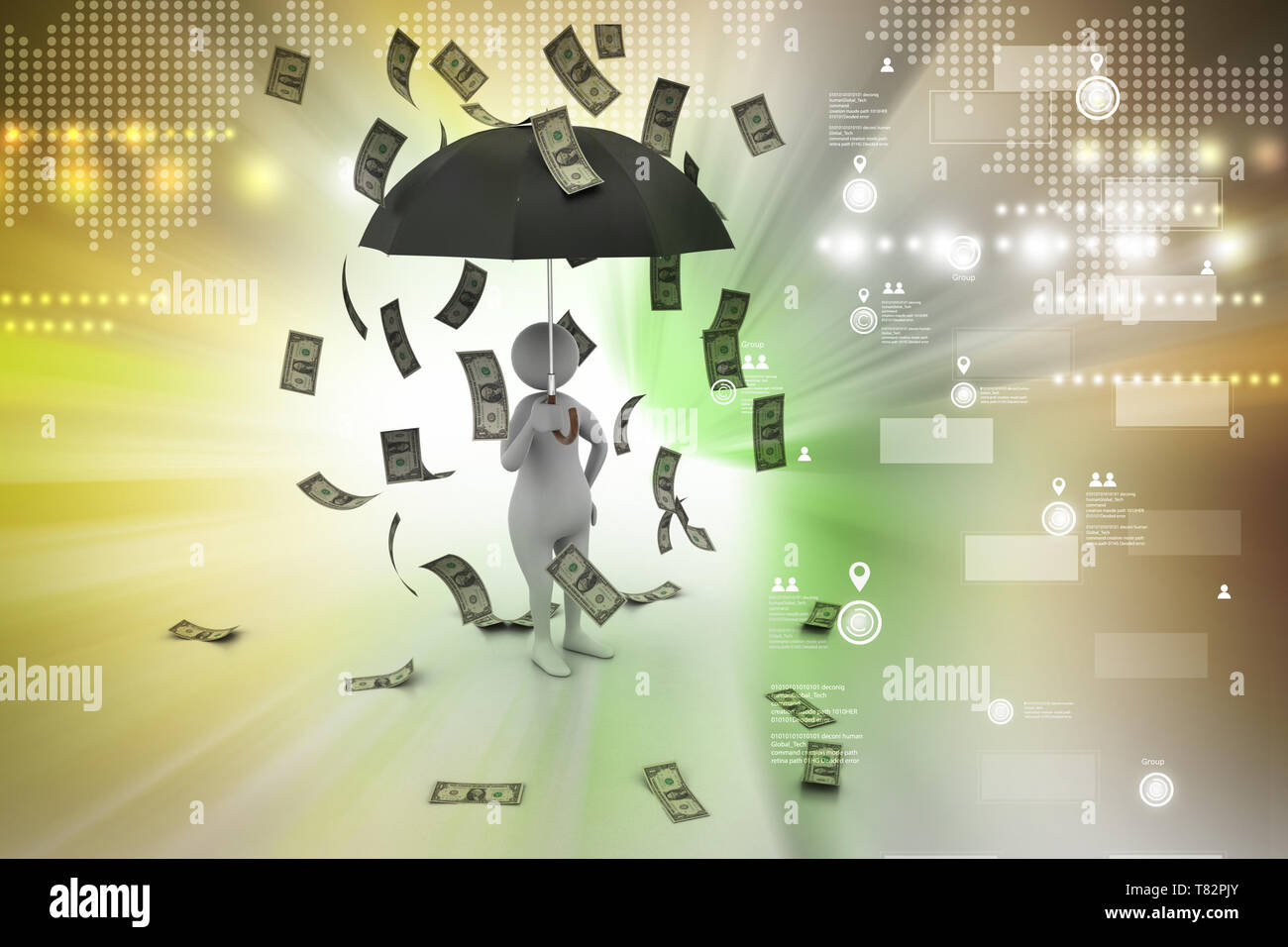 man and umbrella in money rain Stock Photo - Alamy