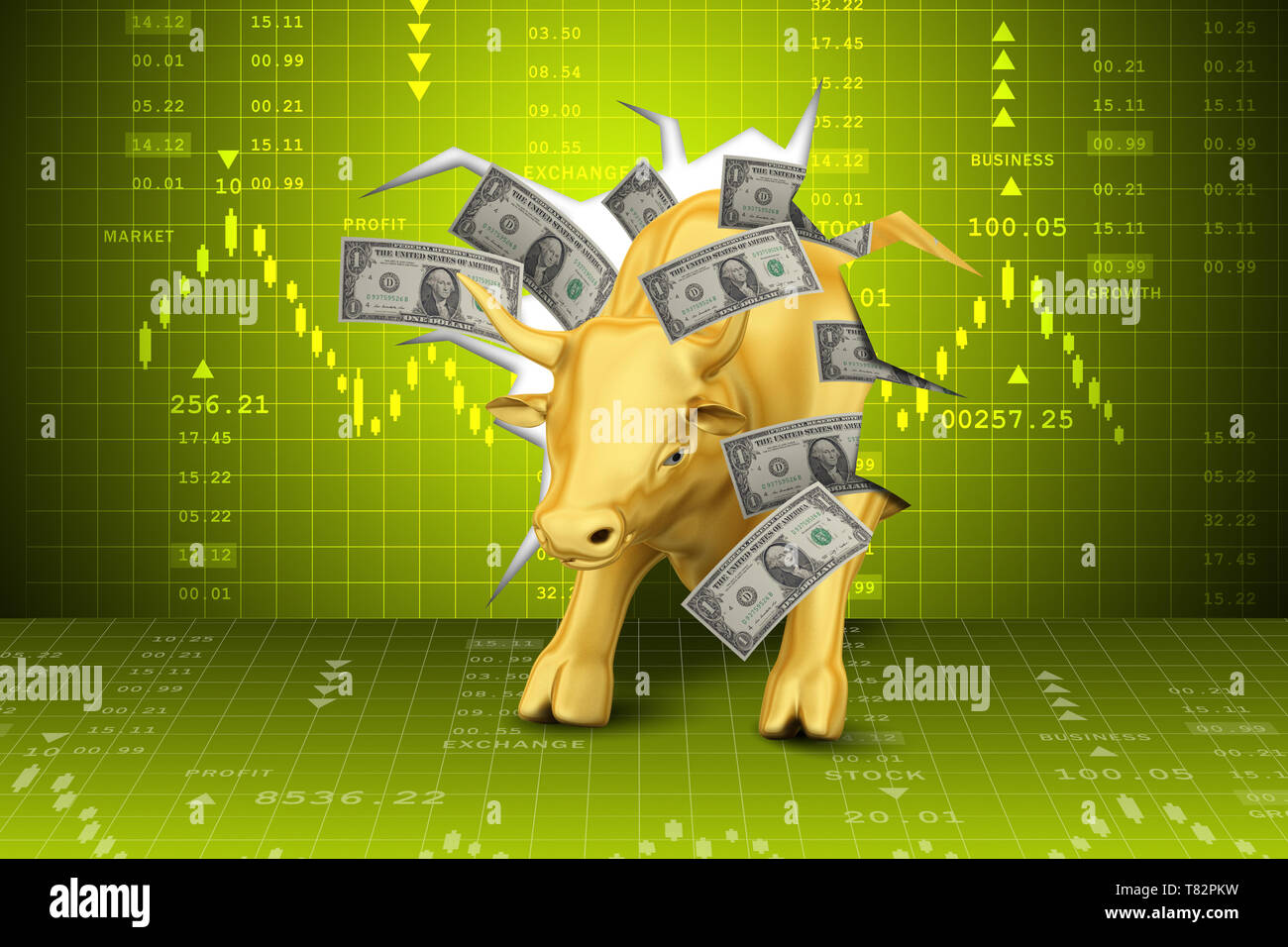 Golden bull with currency note Stock Photo - Alamy