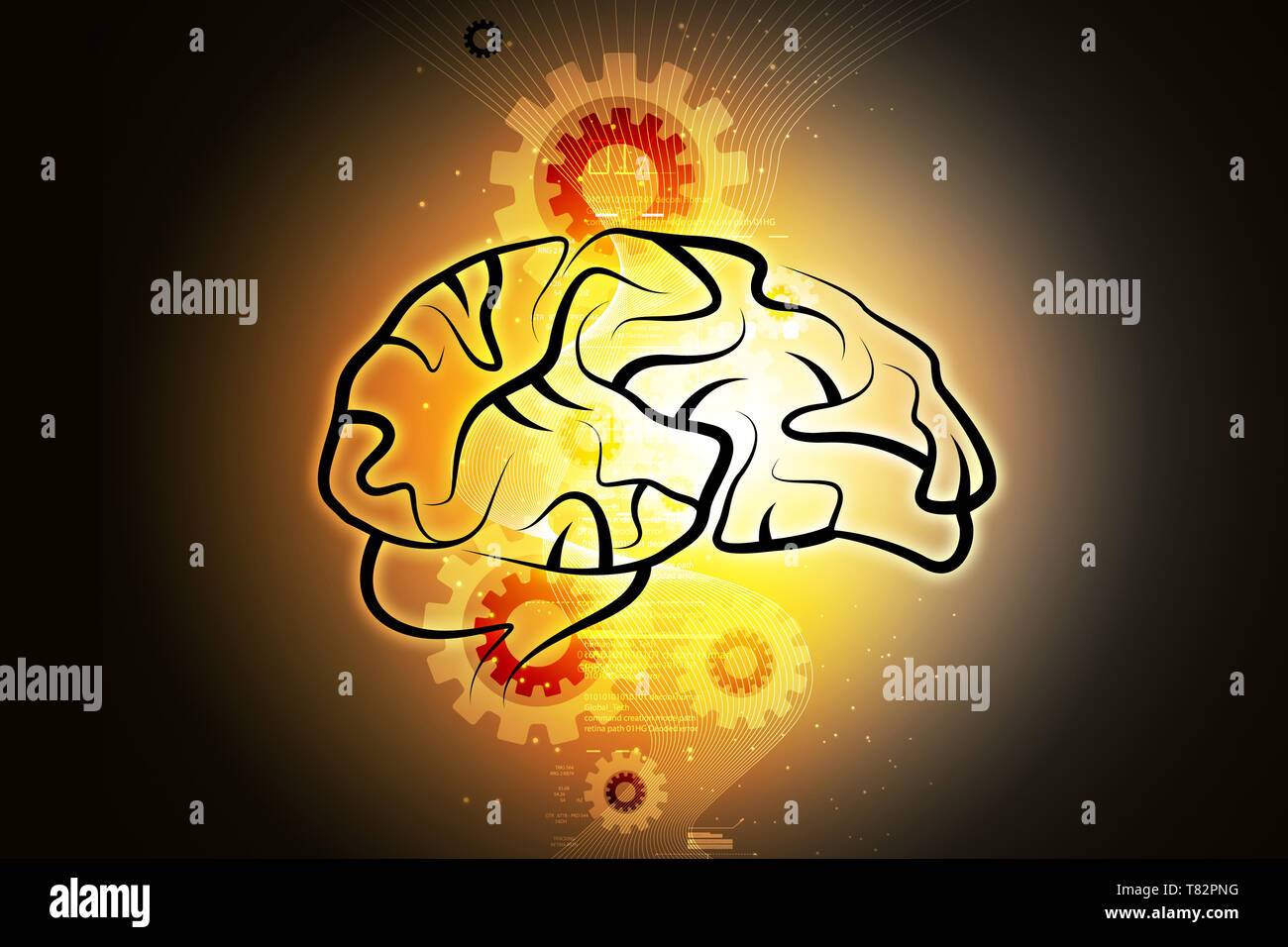 Brain with gear technology Stock Photo - Alamy