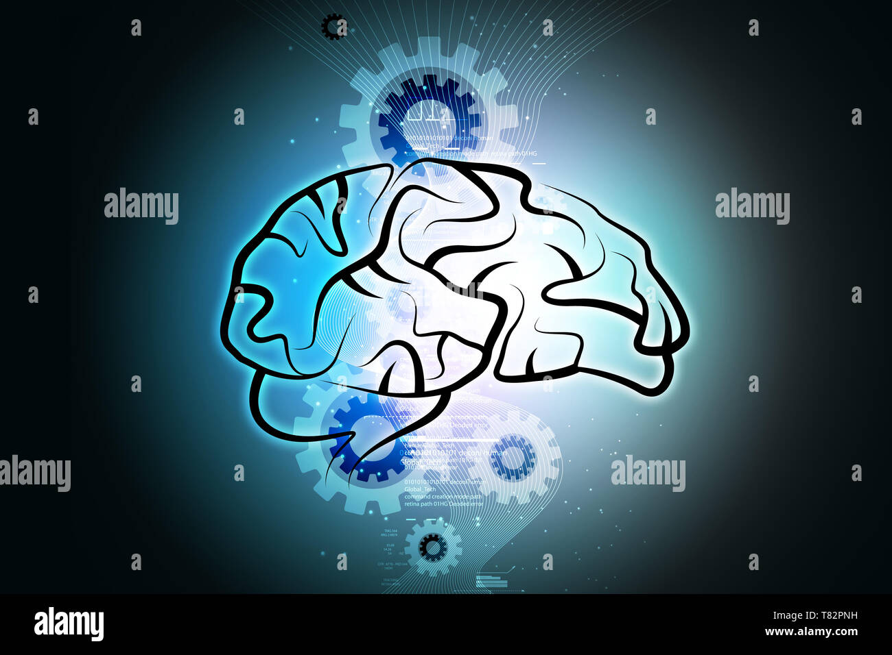 Brain with gear technology Stock Photo - Alamy