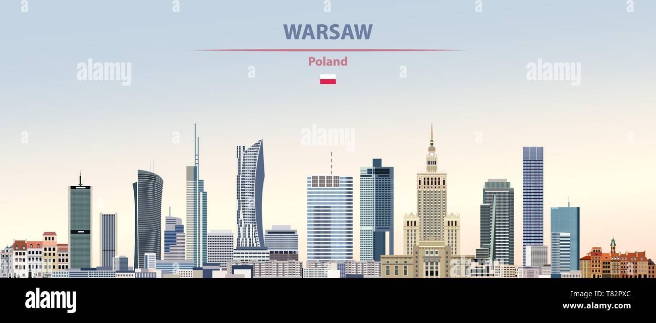 Warsaw city skyline on beautiful daytime background vector illustration ...