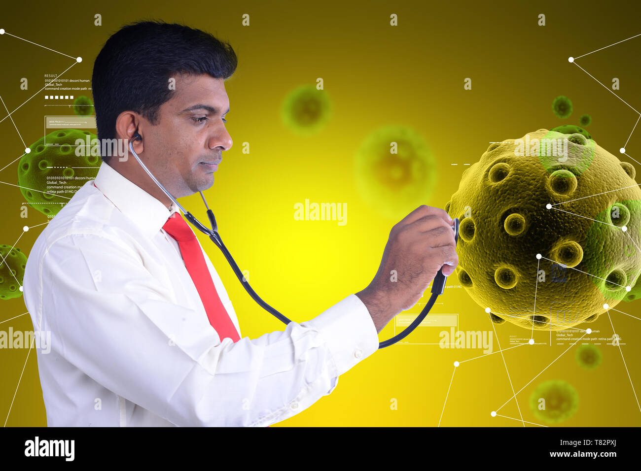 young doctor and virus cell Stock Photo - Alamy
