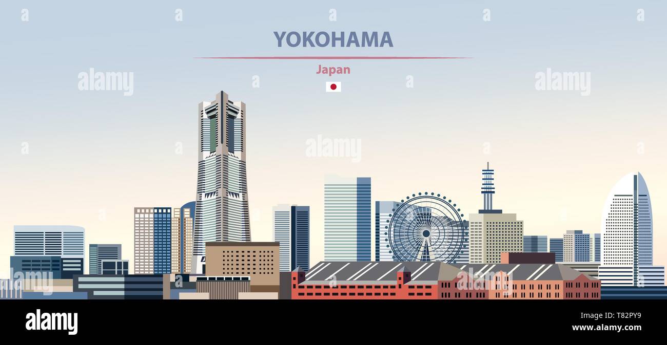 Yokohama city skyline on beautiful daytime background vector ...