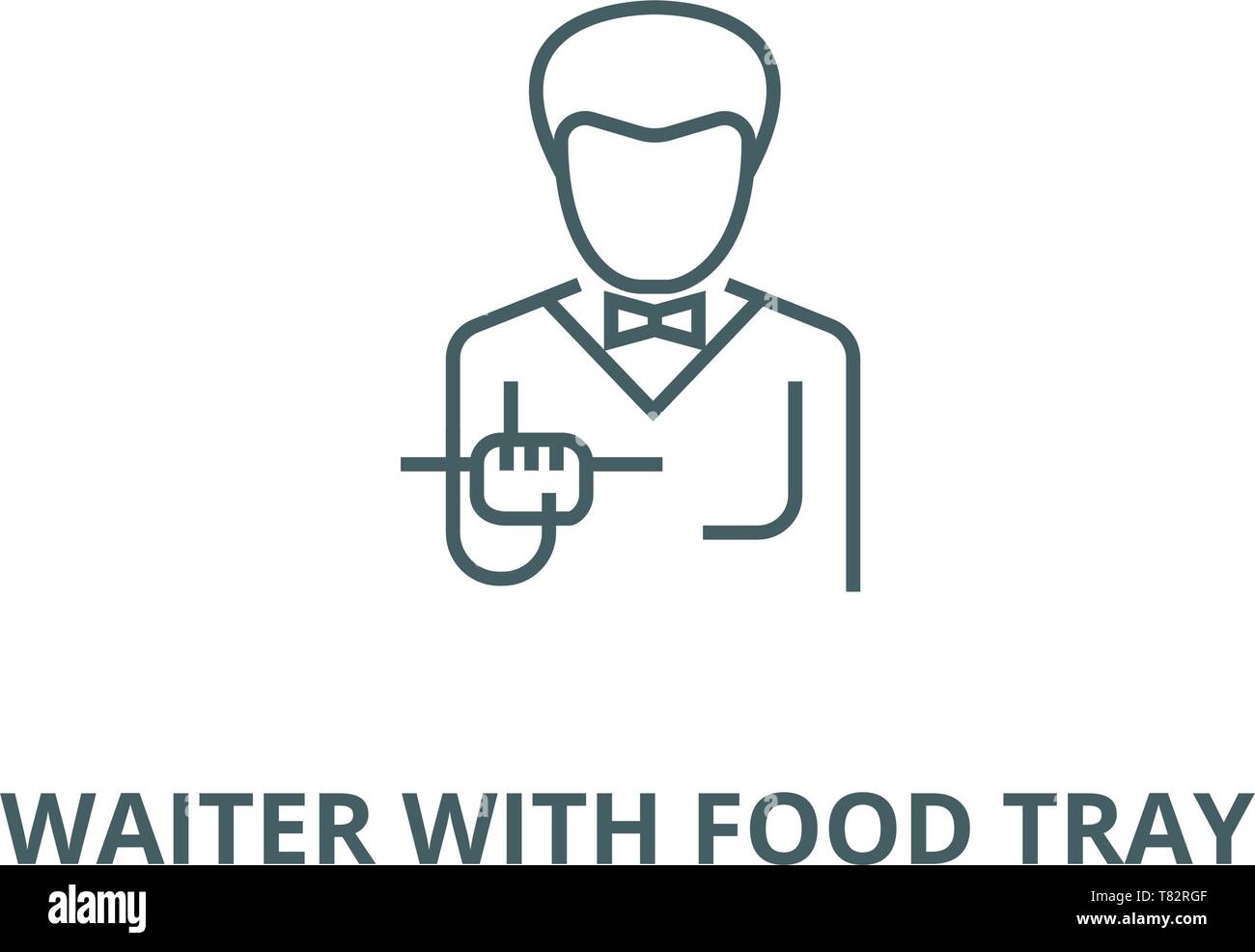 Waiter with food tray vector line icon, linear concept, outline sign ...