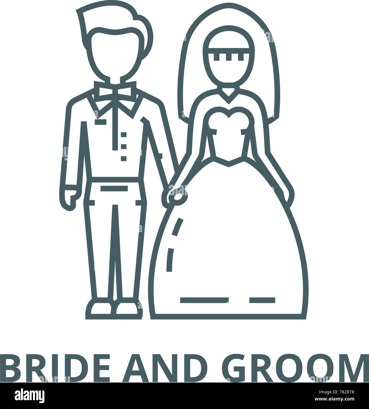 Wedding couple,bride and groom vector line icon, linear concept ...