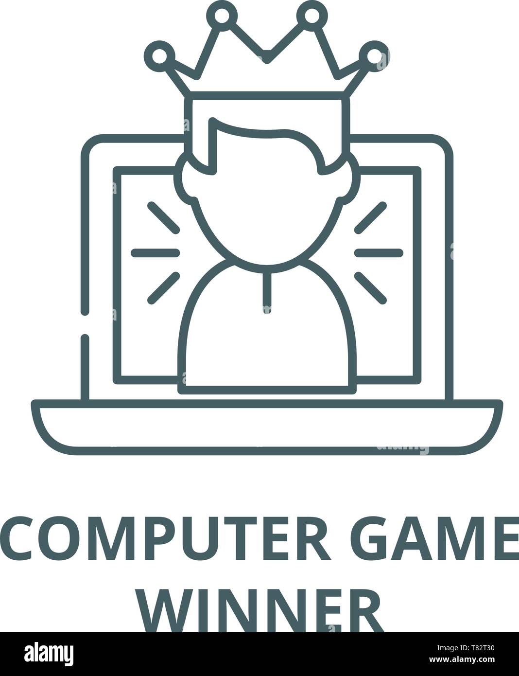 Winner in a computer game vector line icon, linear concept, outline ...