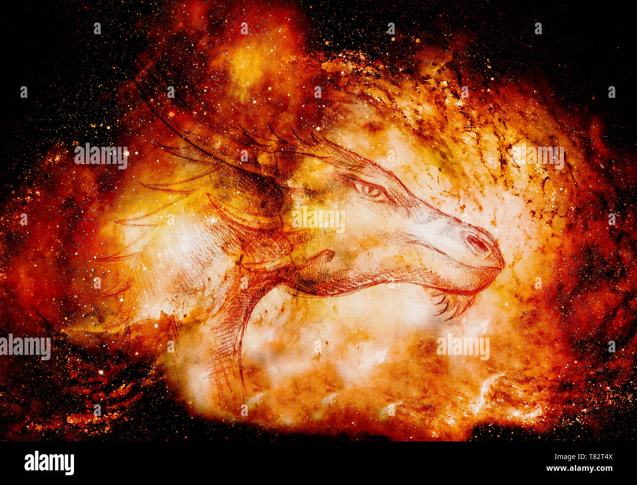 Cosmic dragon in space and stars, blue cosmic abstract background Stock ...