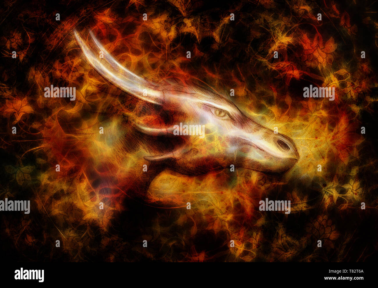ancient dragon and ornamental background. Light fractal effect Stock ...