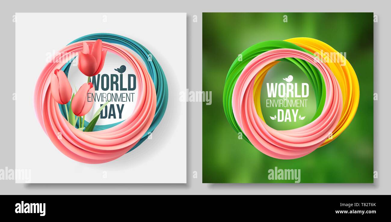 World Environment Day card, banner, logo on the green and living coral ...