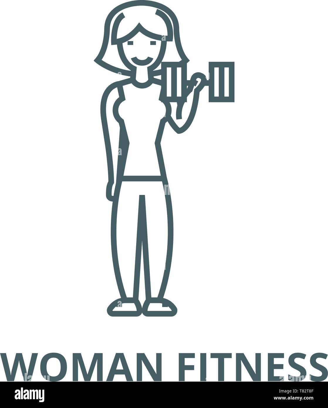 Woman fitness with gym weights vector line icon, linear concept ...
