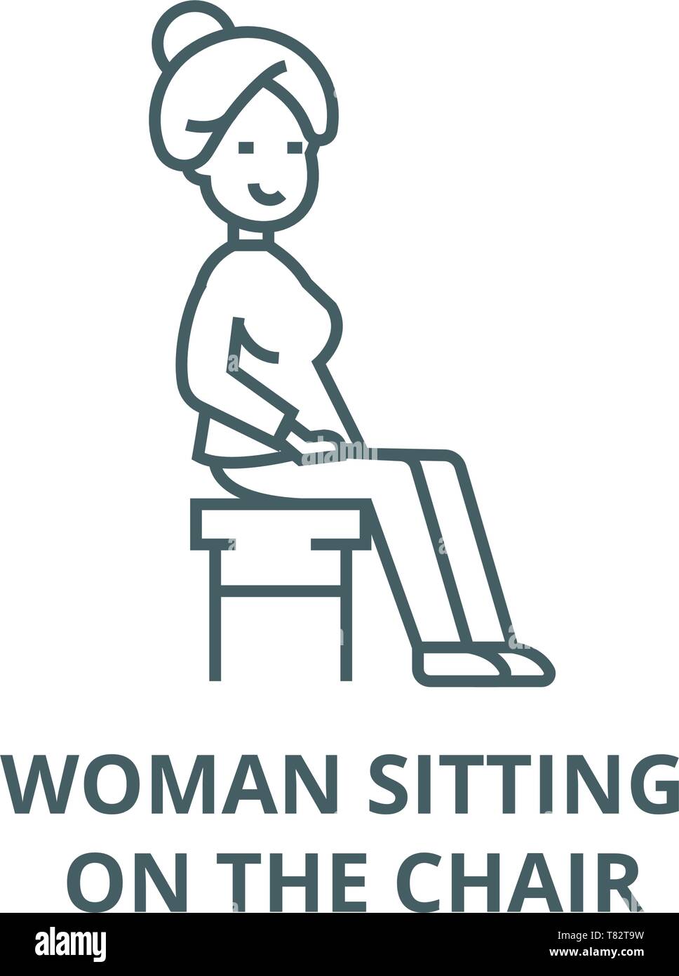 Woman sitting on the chair vector line icon, linear concept, outline ...