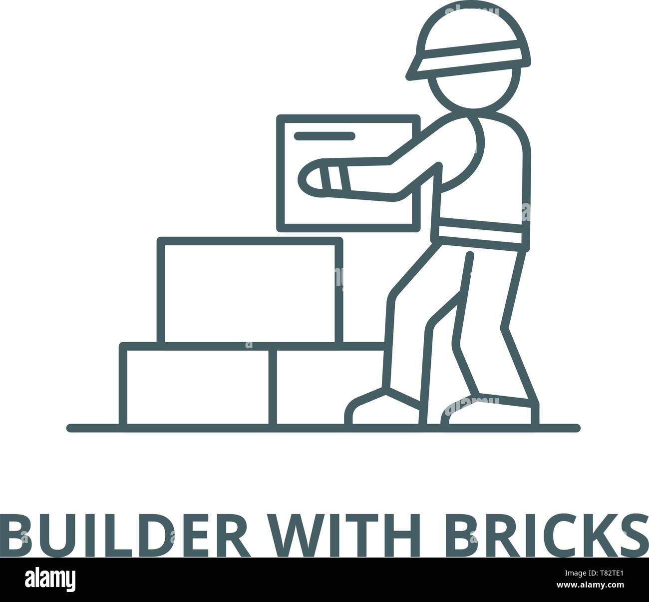 Worker builder taking bricks vector line icon, linear concept, outline ...