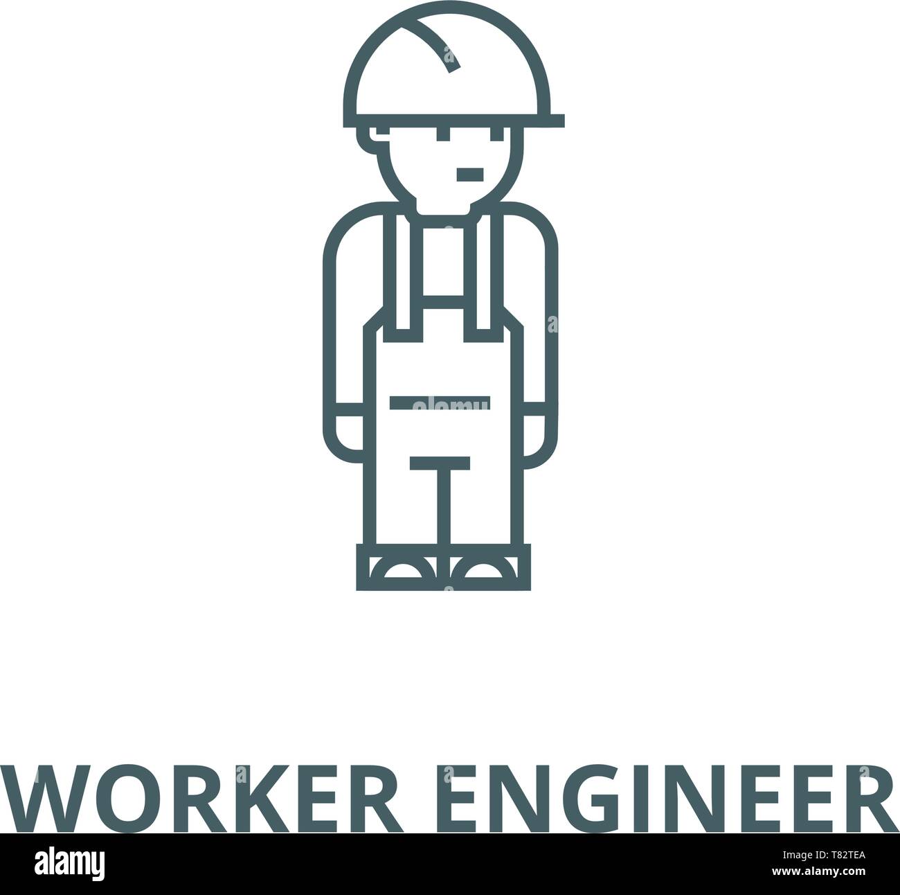 Worker engineer vector line icon, linear concept, outline sign, symbol ...