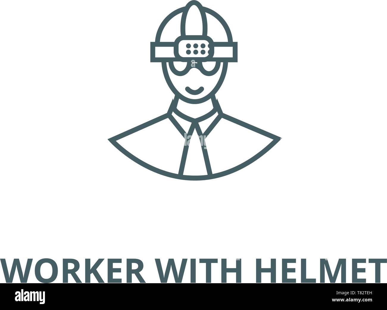 Worker with helmet vector line icon, linear concept, outline sign ...