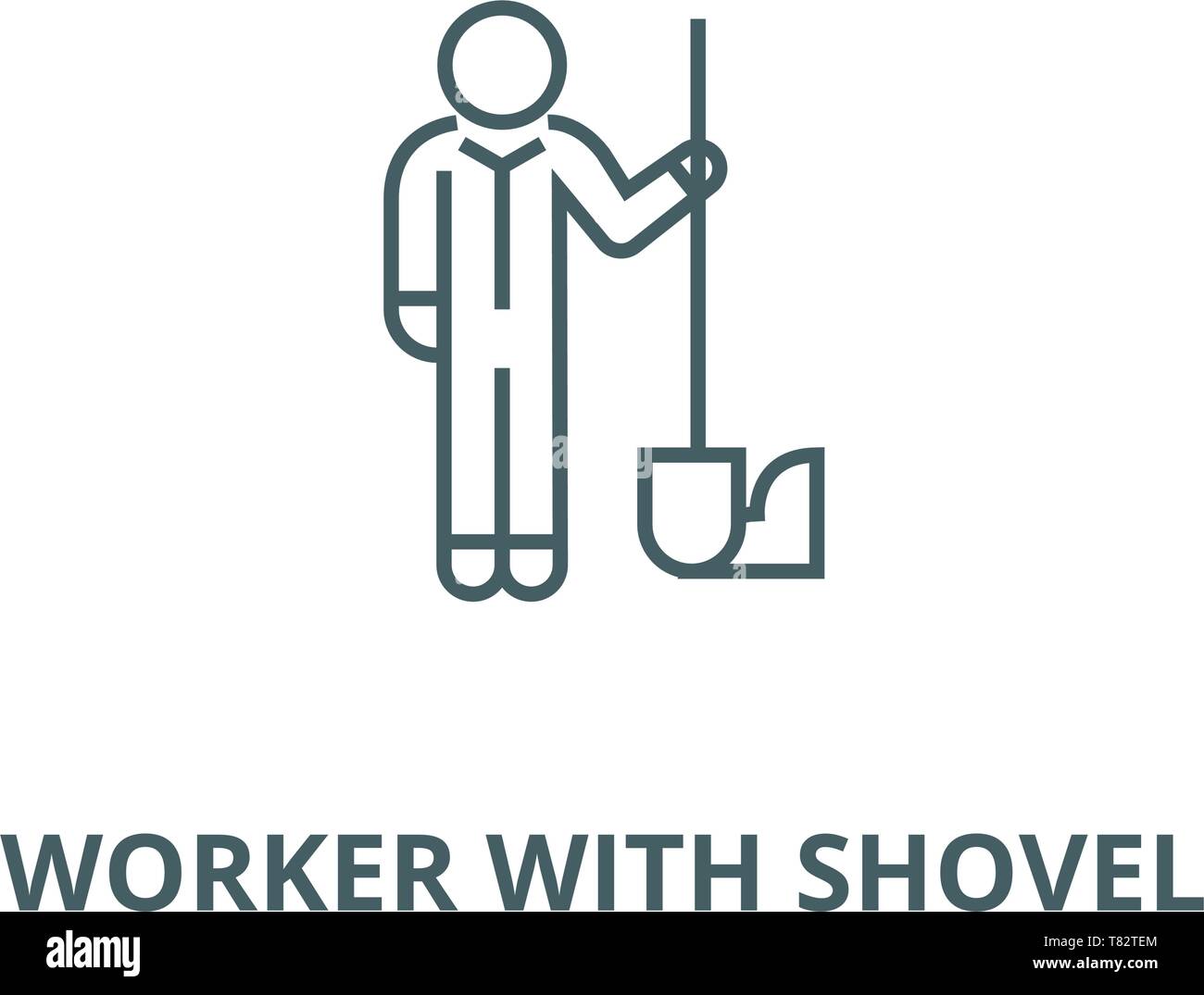Worker with shovel vector line icon, linear concept, outline sign ...