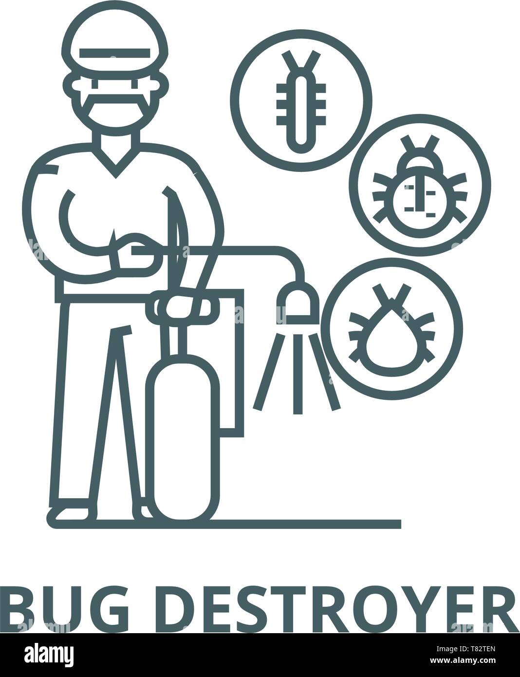 Worker,bug destroyer vector line icon, linear concept, outline sign ...