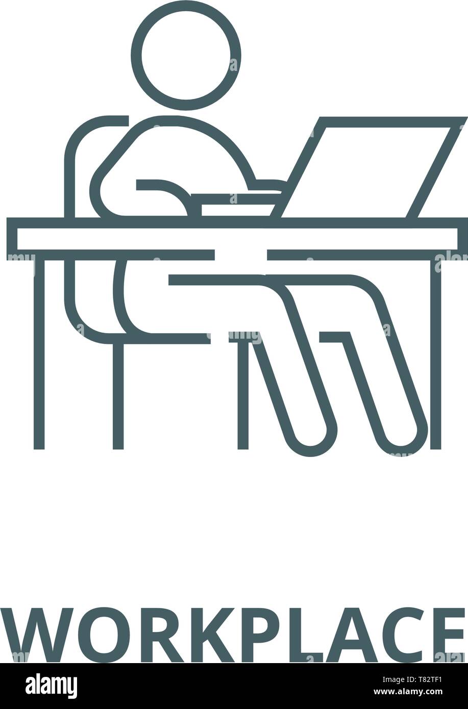 Working at table,workplace,management vector line icon, linear concept ...