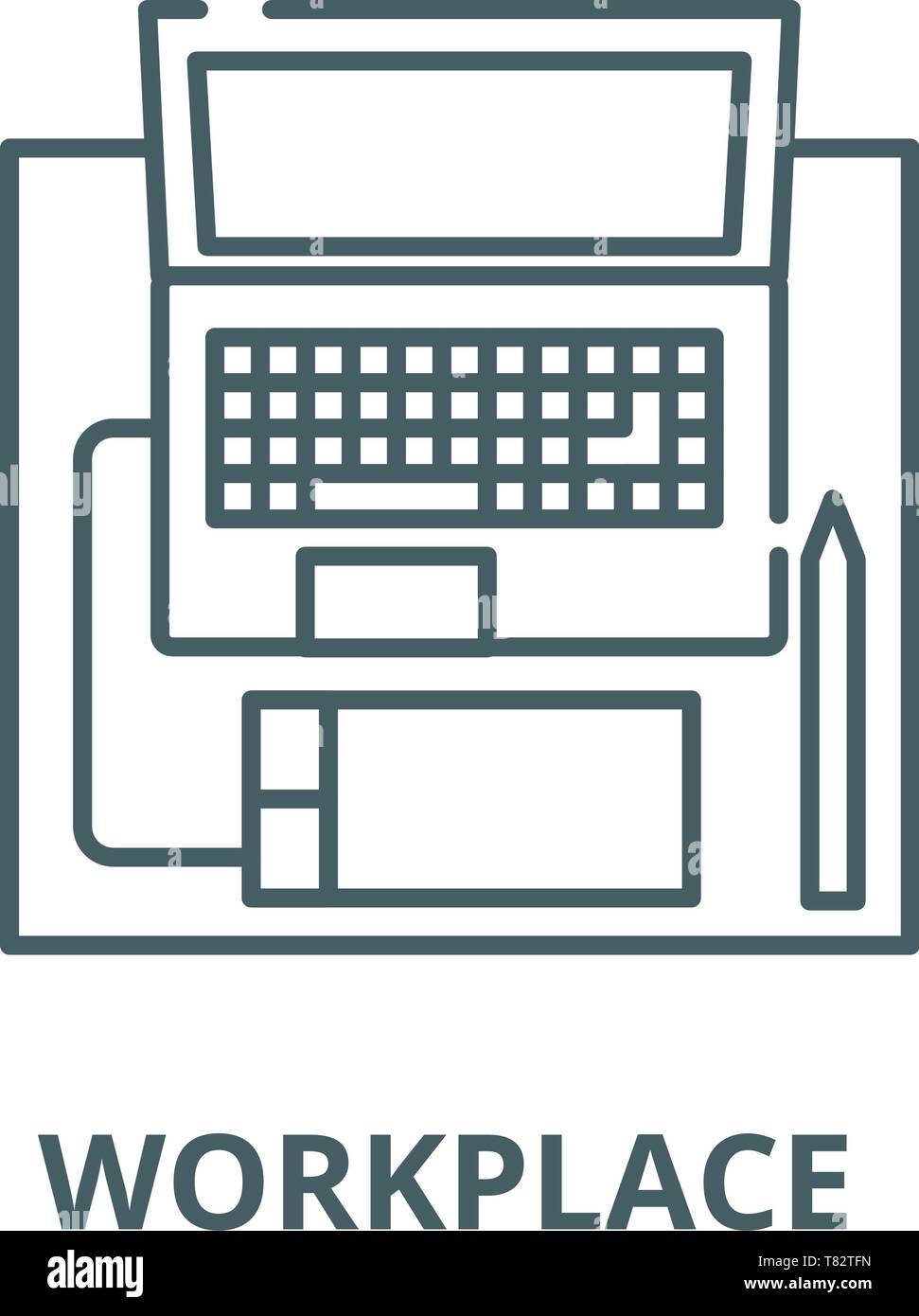 Workplace with a laptop vector line icon, linear concept, outline sign ...