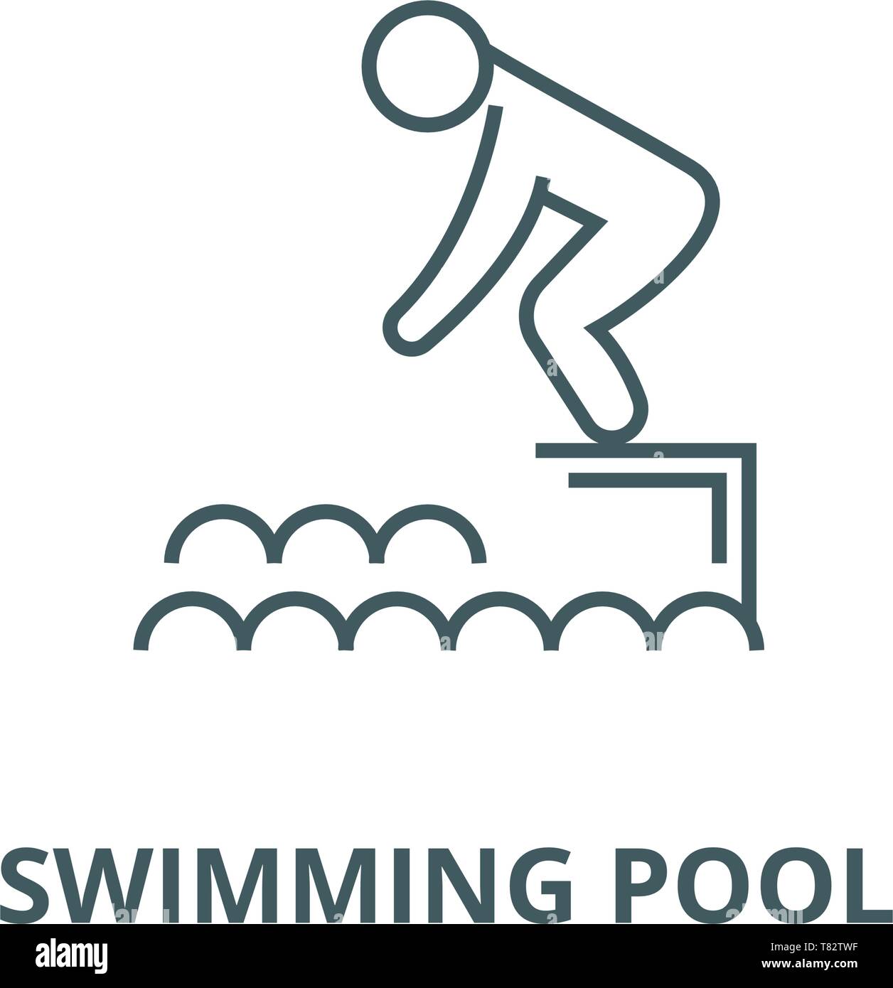 Jump in water, swimming pool vector line icon, linear concept, outline ...