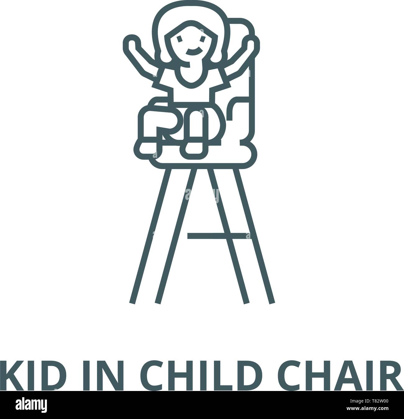 Kid in child chair vector line icon, linear concept, outline sign ...