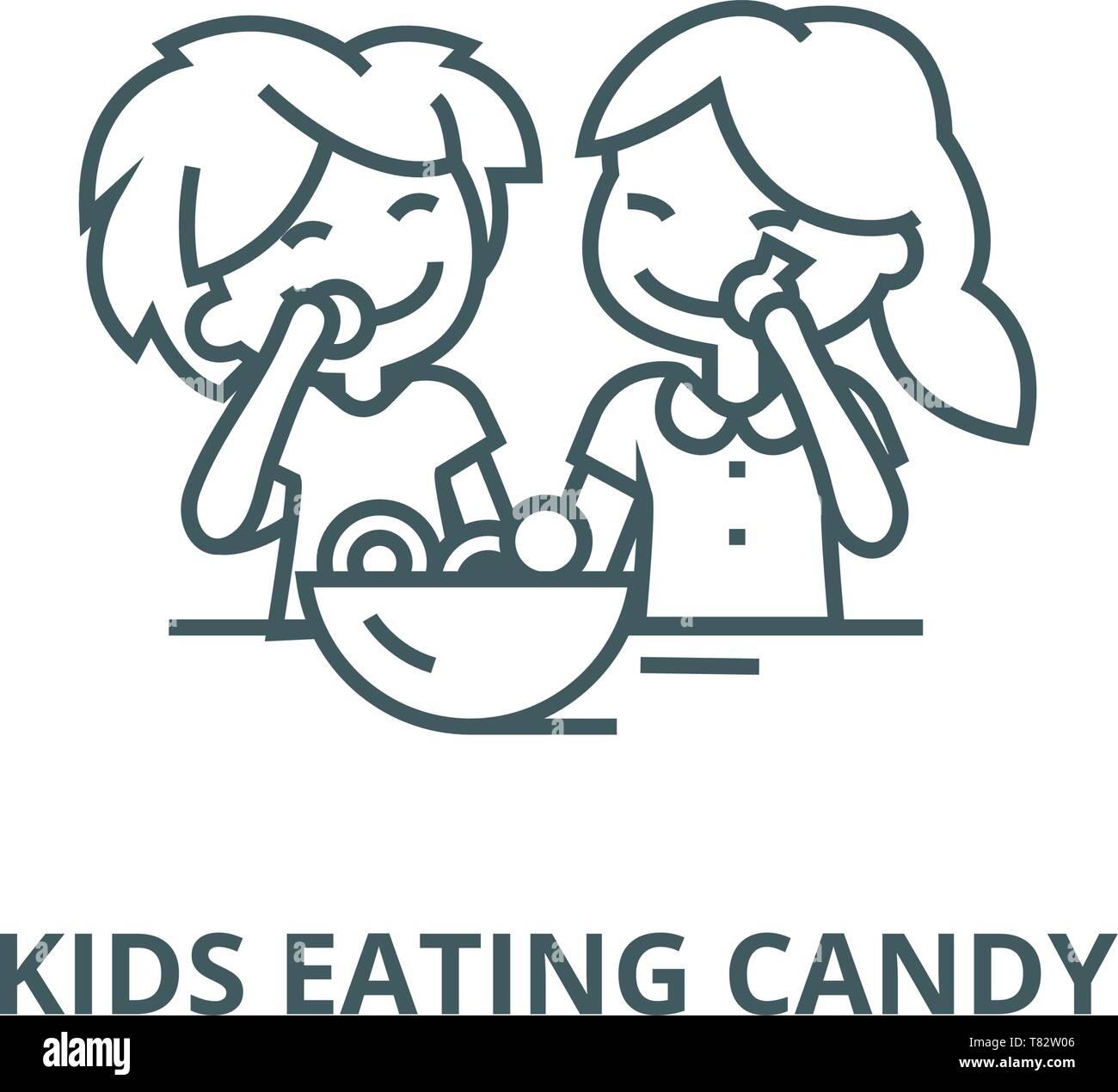 Kids eating candy vector line icon, linear concept, outline sign ...