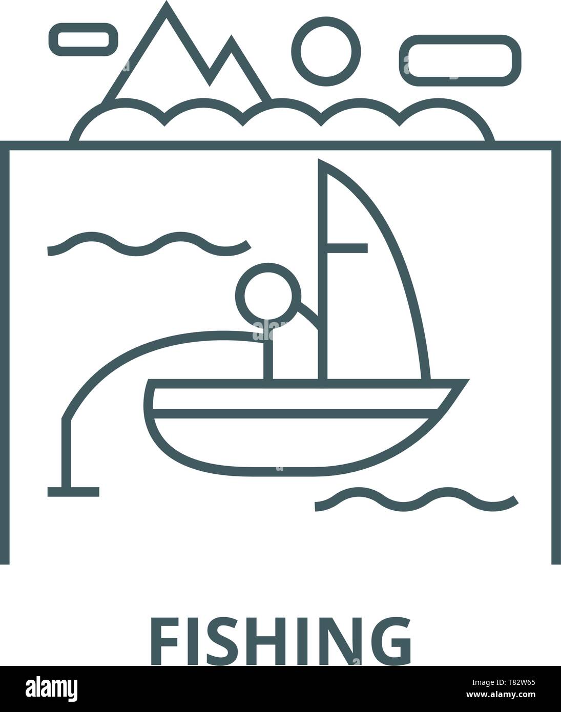 Lake, fishing on boat vector line icon, linear concept, outline sign ...