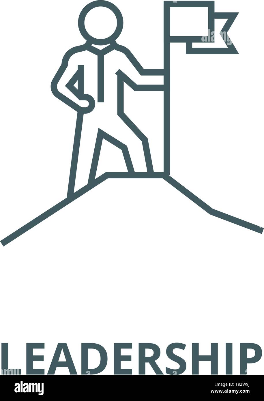 Leadership,man with flag on mount vector line icon, linear concept ...