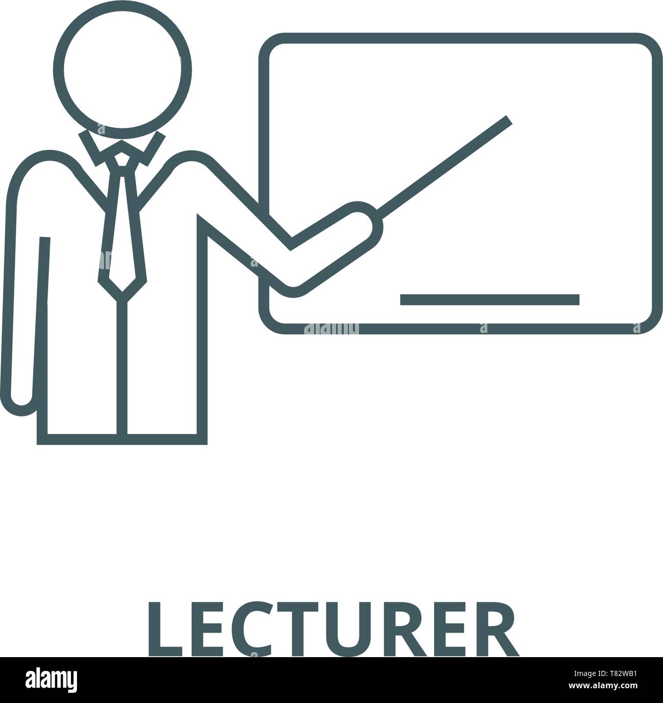 Lecturer,presentation with pointer vector line icon, linear concept ...