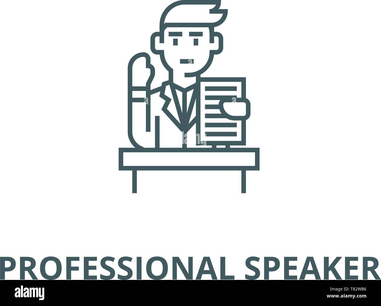 Lecturer,speech,professional speaker vector line icon, linear concept ...