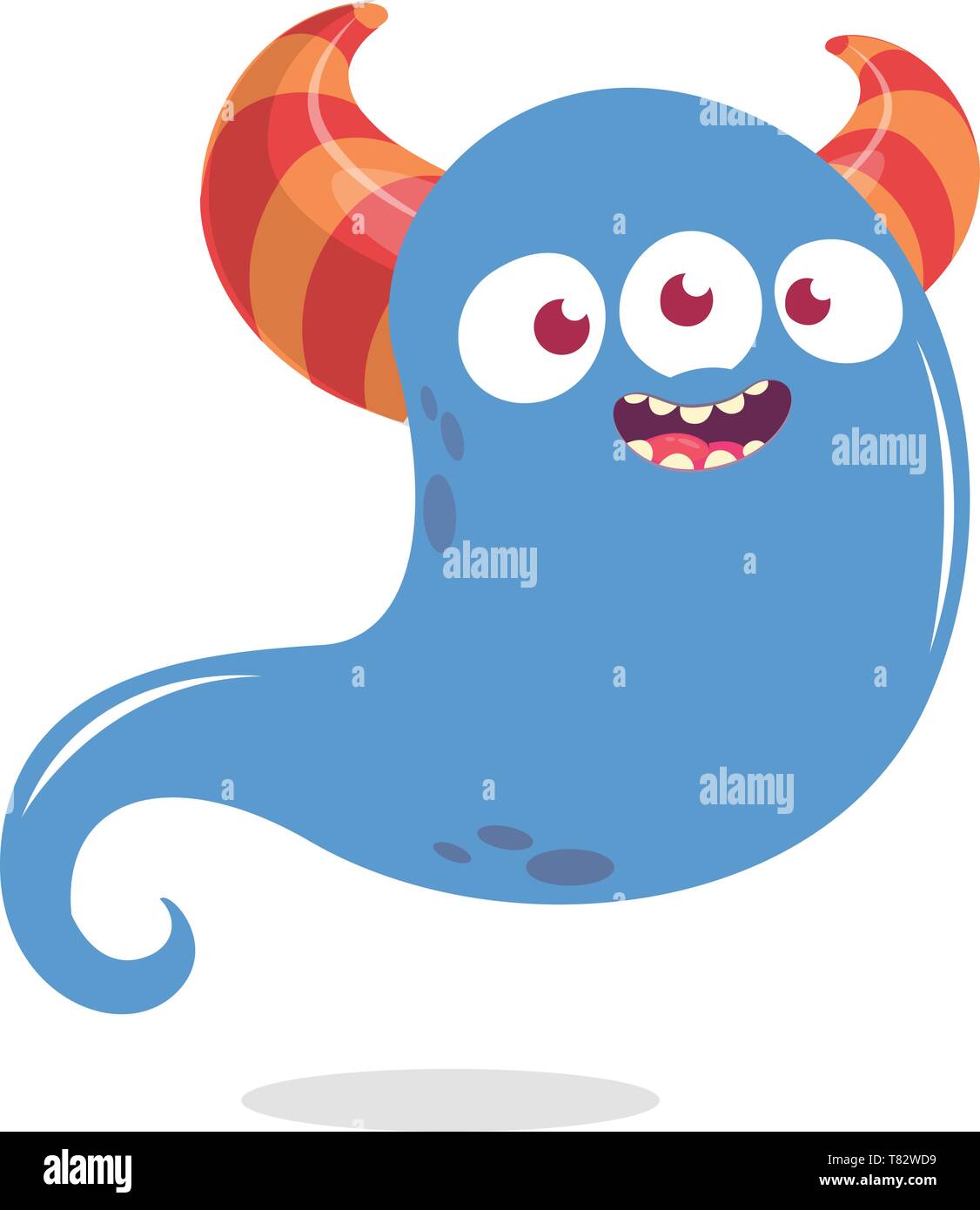 Happy cartoon monster or ghost. Vector Halloween illustration of blue ...