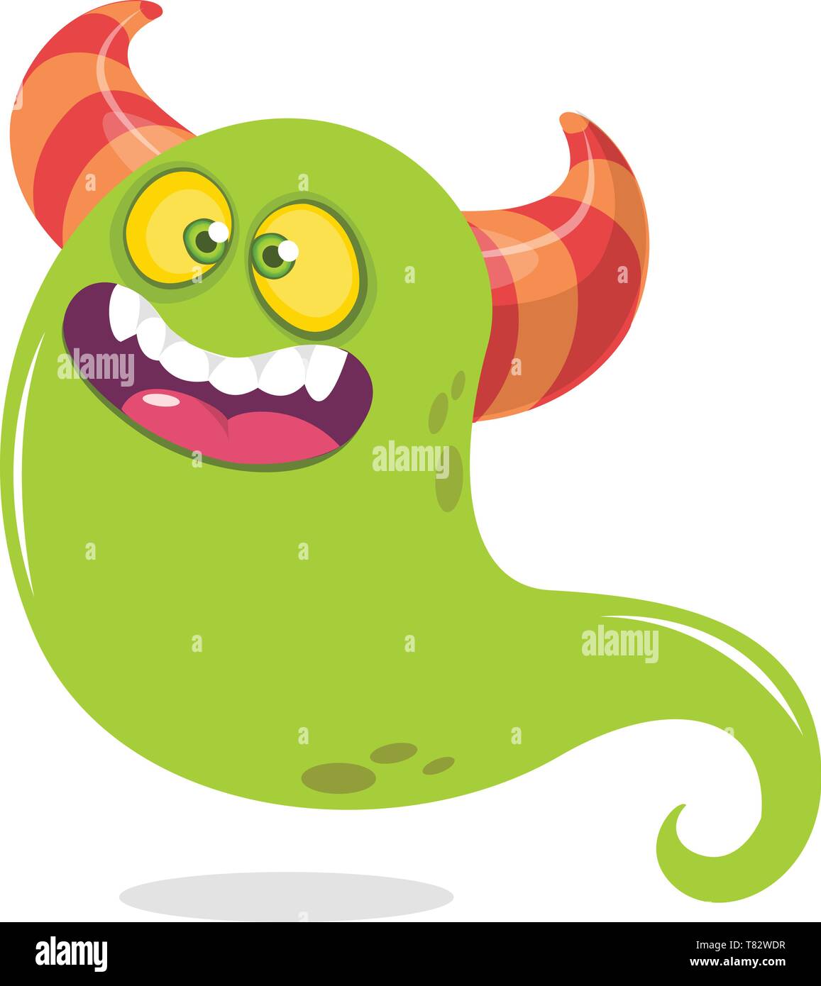 Happy cartoon monster or ghost. Vector Halloween illustration of green ...