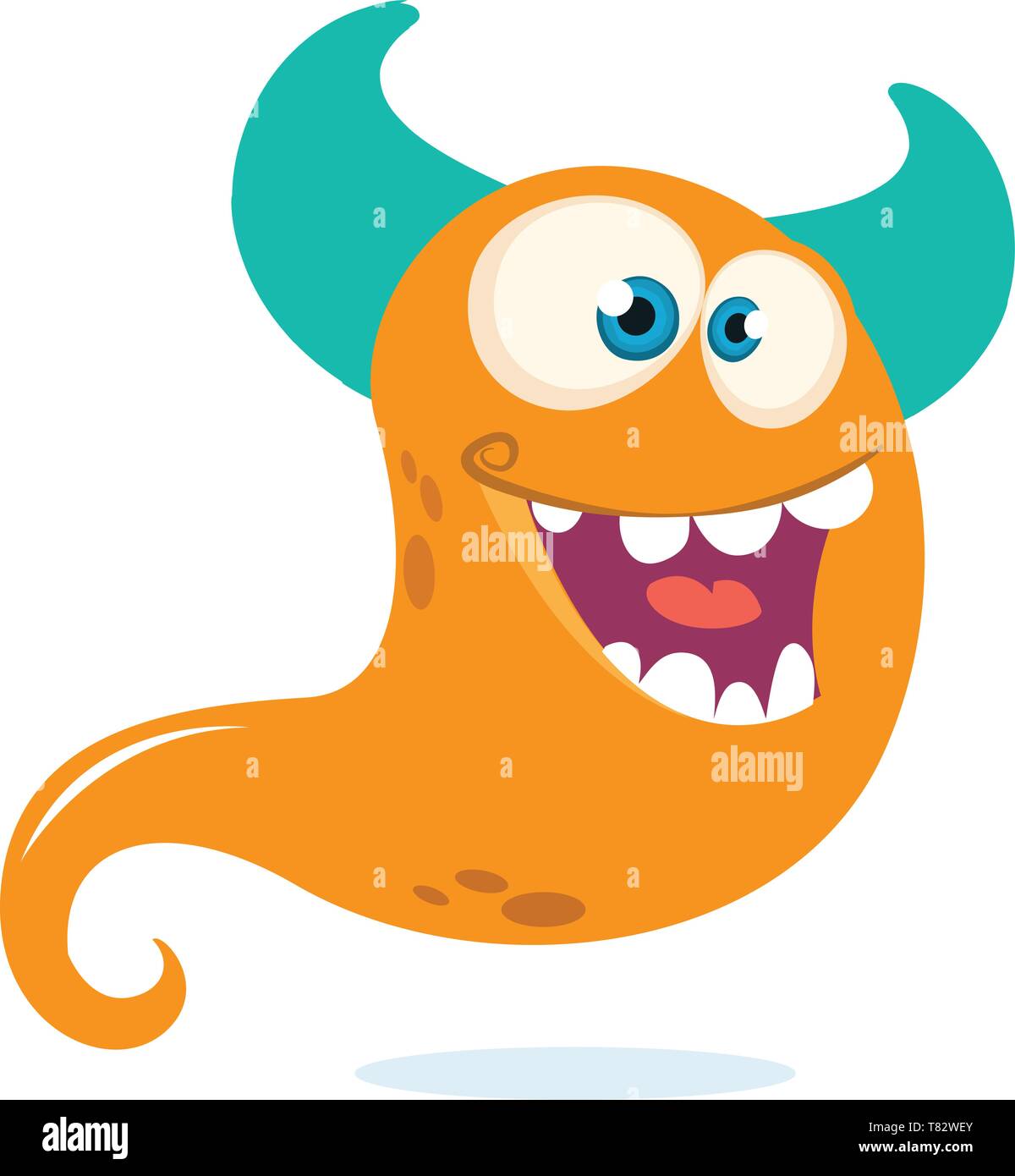 Happy cartoon monster or ghost. Vector Halloween illustration of orange ...