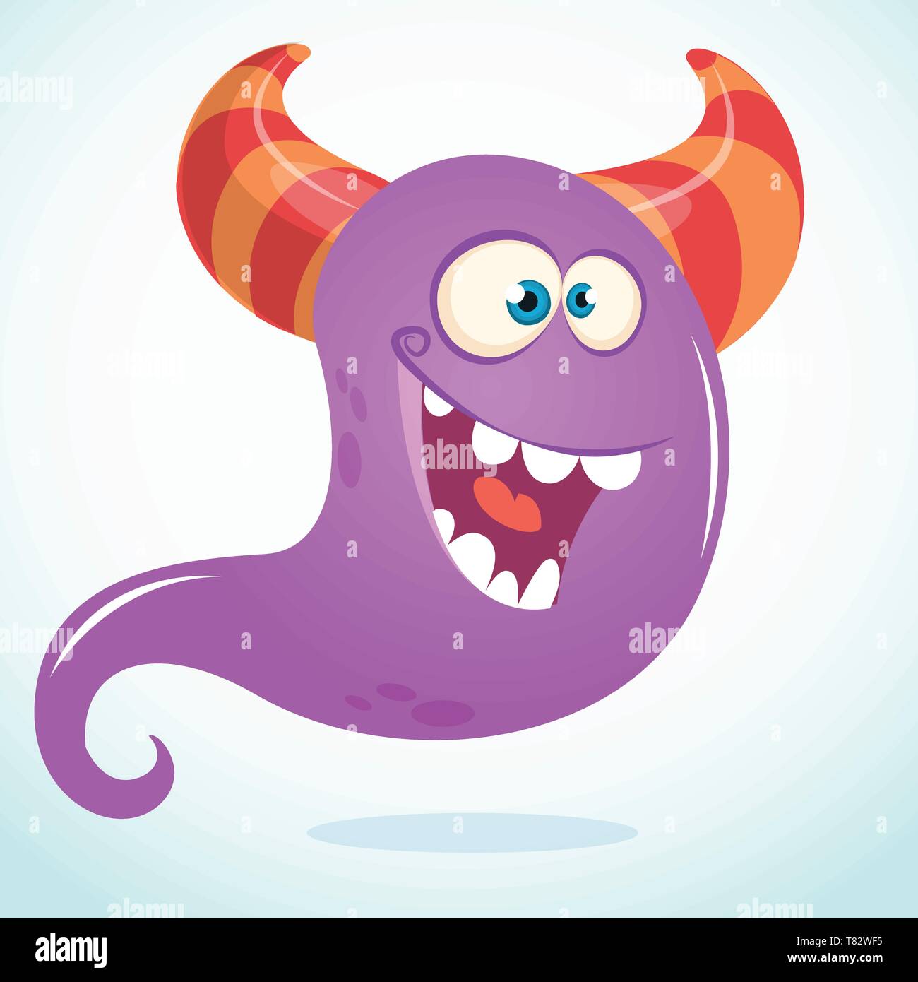 Happy cartoon monster or ghost. Vector Halloween illustration of purple ...