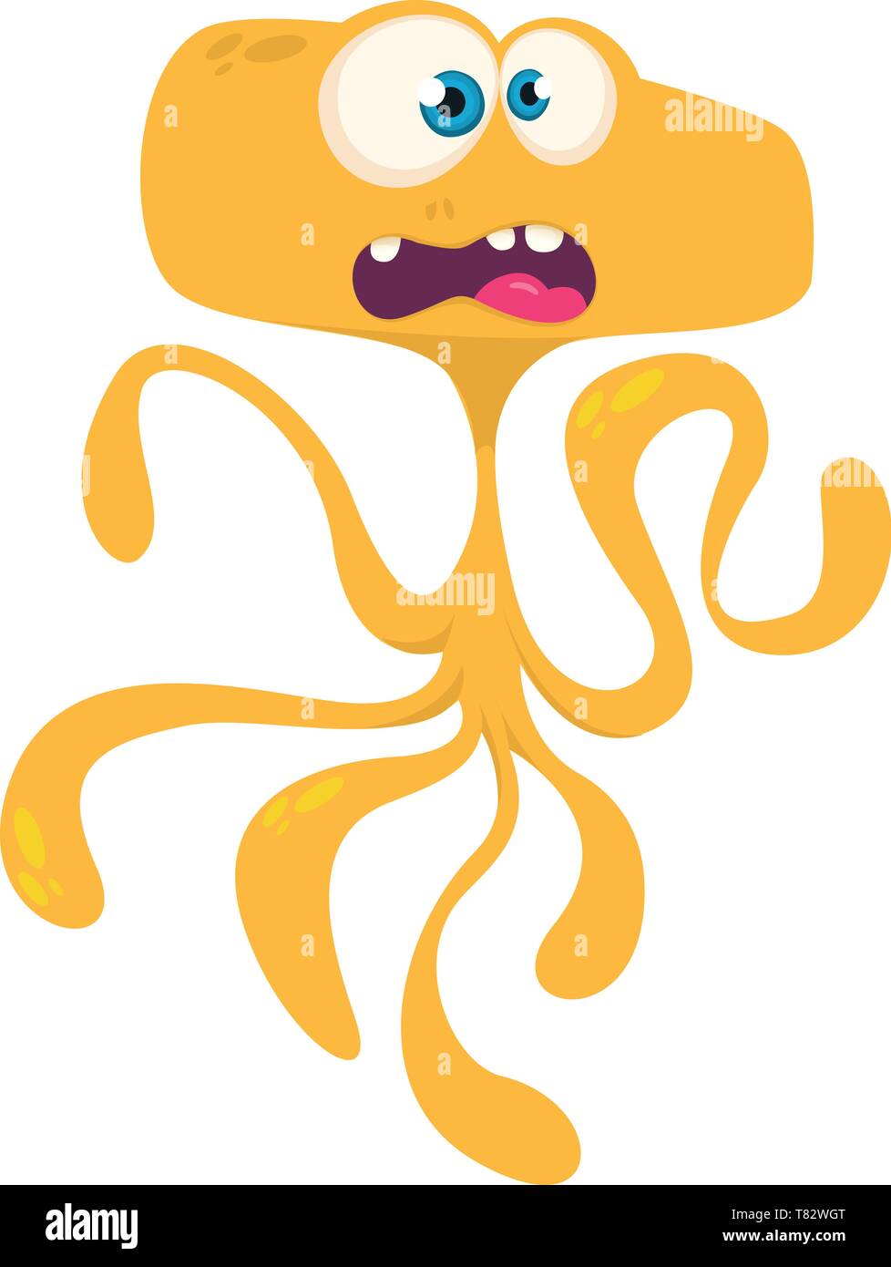 Cute cartoon monster alien or octopus. Vector illustration of orange ...