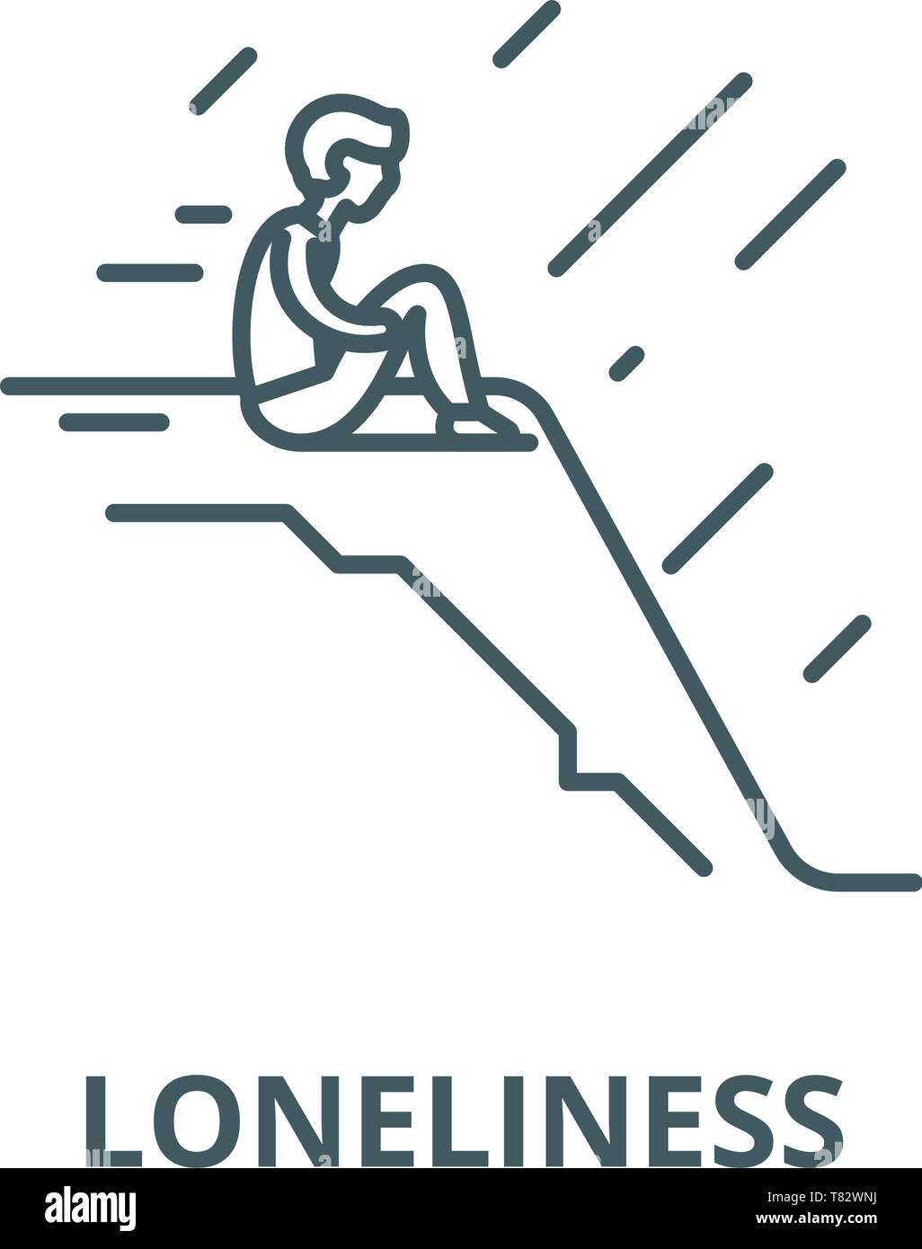 Loneliness vector line icon, linear concept, outline sign, symbol Stock ...