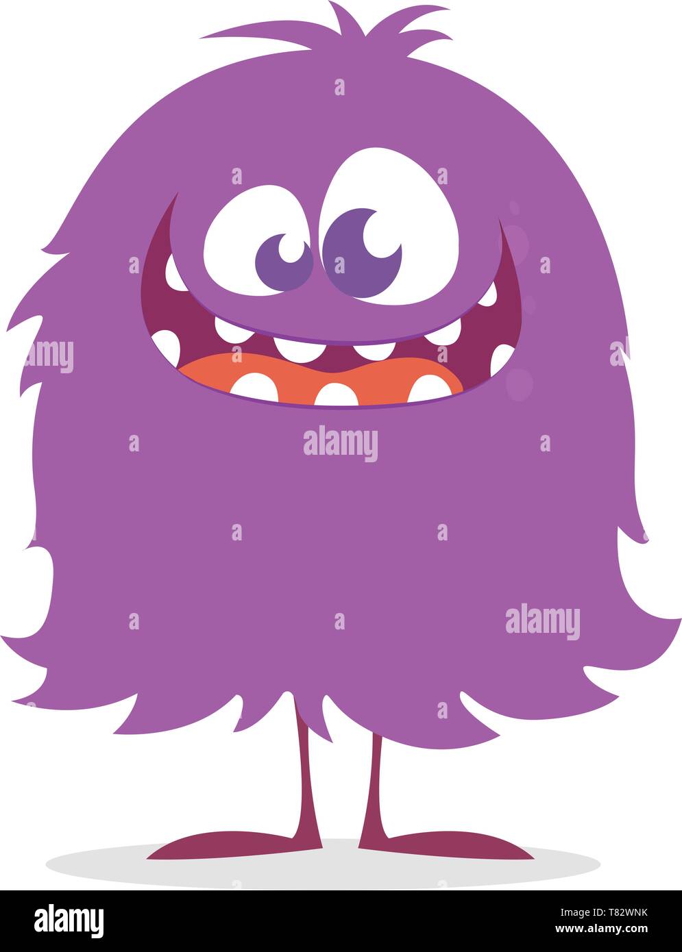 Cute cartoon monster smiling. Vector illustration of purple hairy ...