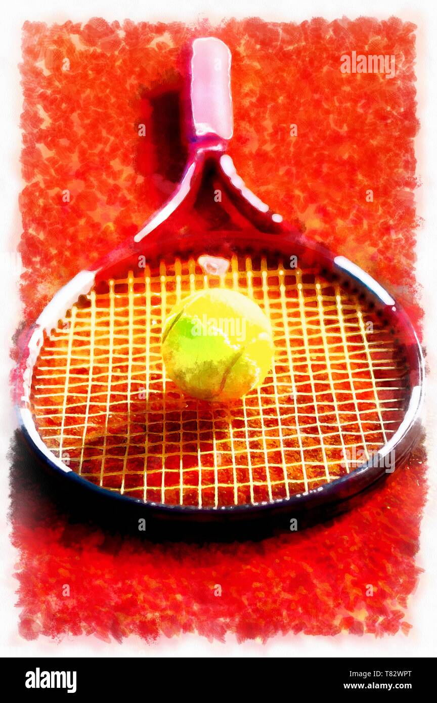 tennis court with tennis racket and ball and antuka background and ...